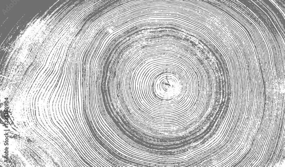 Gray ink stamp impression of end grain of wood slab. Tree rings art ...
