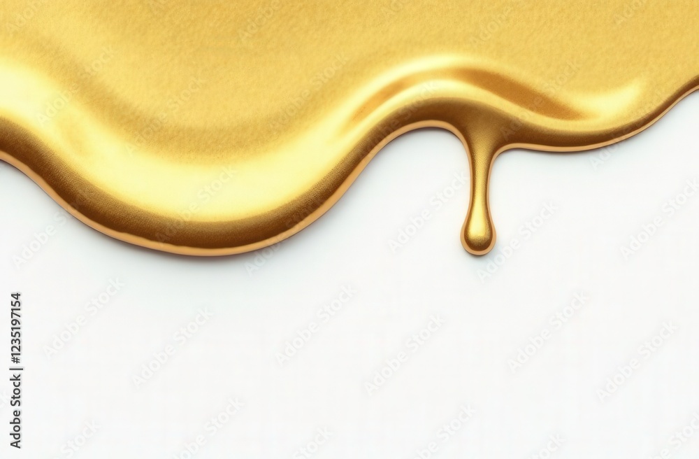 Liquid gold drips slowly, forming shimmering trails with a metallic ...