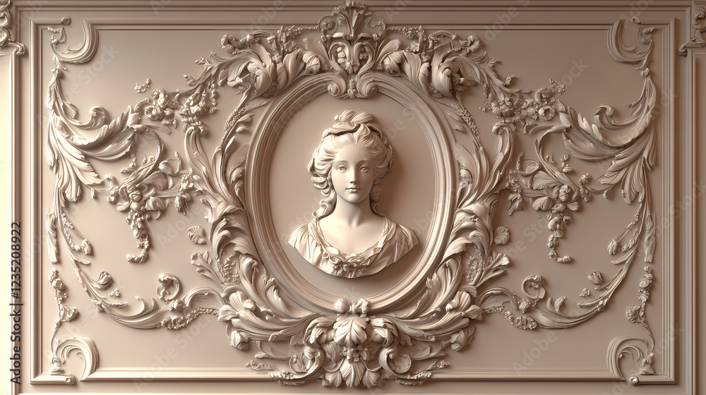 Design of the wall in rococo style with a bas-relief decorated with ...