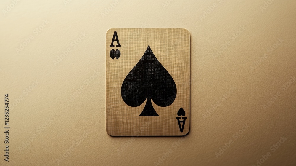 Black ace of spades card displayed on a smooth beige surface with soft ...