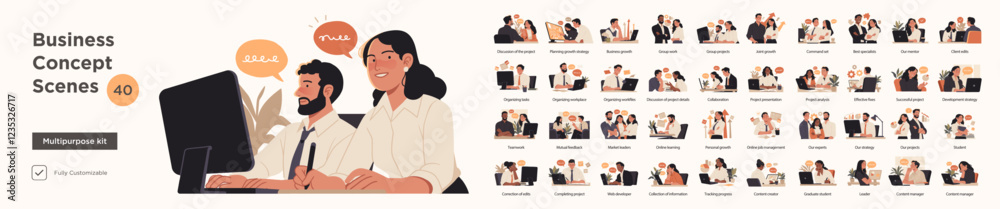 A collection of 40 business concept illustrations depicting various ...