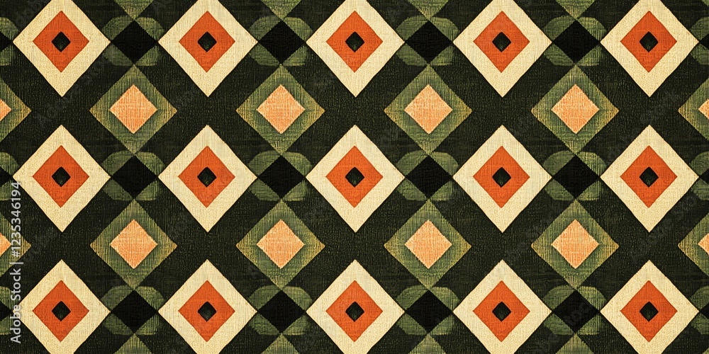 Mid-century modern textile pattern, 1964s graphic design, diamonds and ...