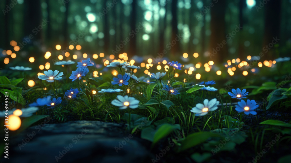 Adonis garden, A high-fidelity image of an enchanted forest clearing ...