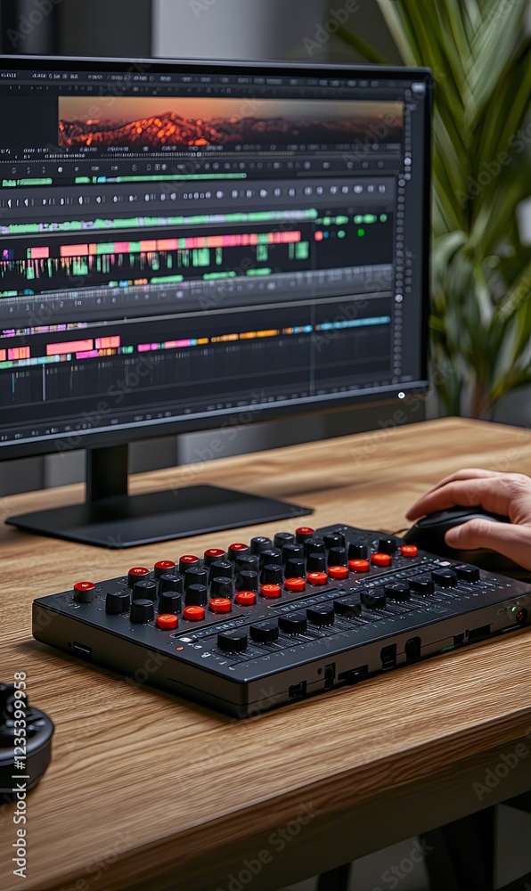 Editor using control surface and software for video editing on desktop ...