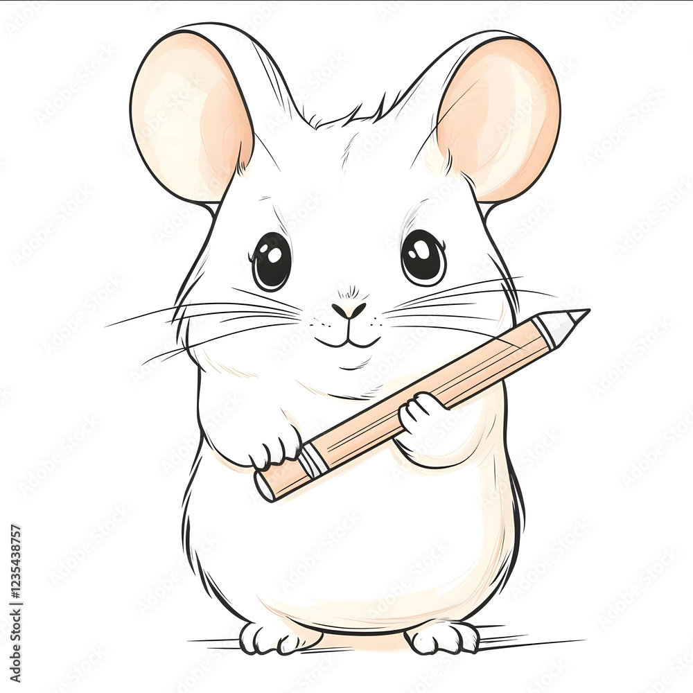 kids coloring page with a cute chinchilla that hold a pencil in hin ...