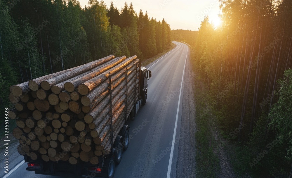 Truck transport: tree loading, wood delivery, firewood supply, cargo ...