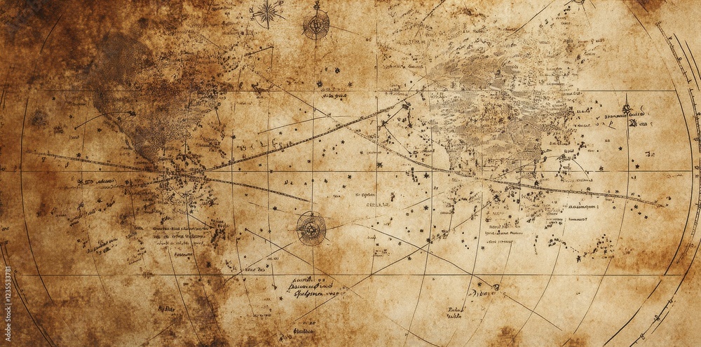 Aged Celestial Chart Depicting Earths Constellations and Stars Stock ...
