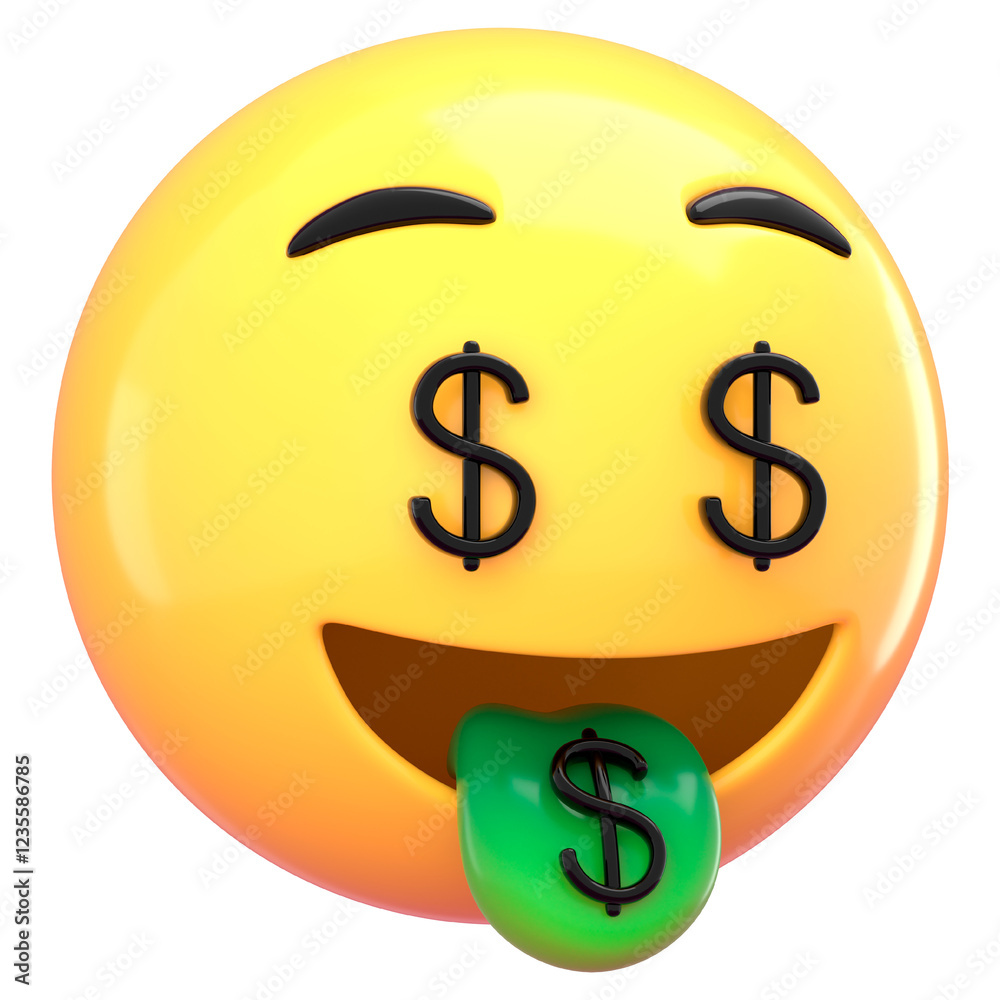 3D money-mouth png emoticon sticker, transparent background Stock ...