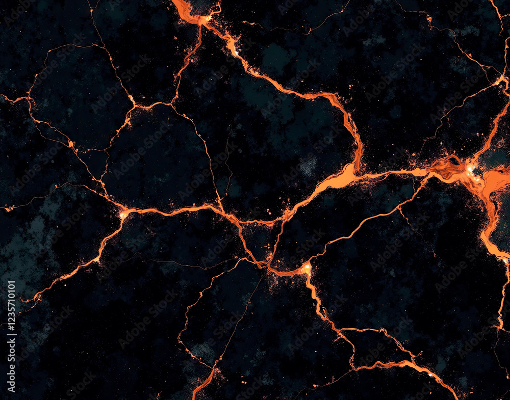 Abyssal Black Marble with pressure-cracked texture and glowing ...