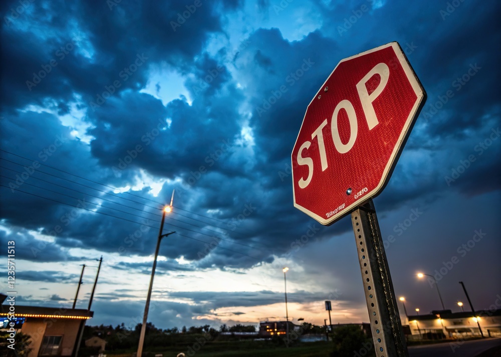 Cloudy night sky backdrop for a red stop sign. Stock Illustration ...