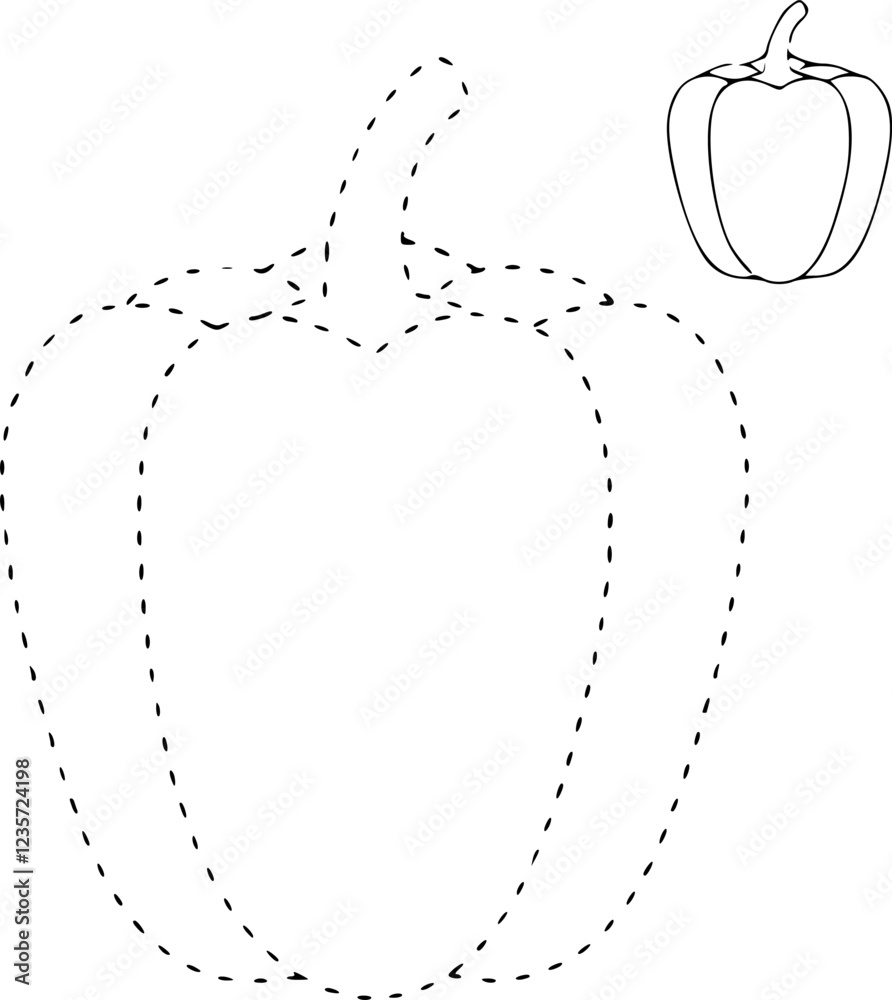 Vektor Red Bell Pepper coloring pages for kids. Trace and color Red ...