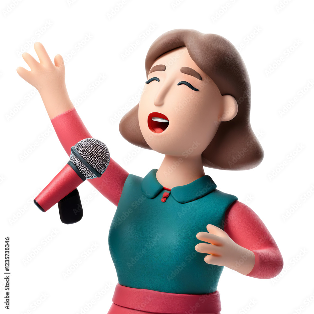 Animated character singing joyfully with microphone and expressive pose ...