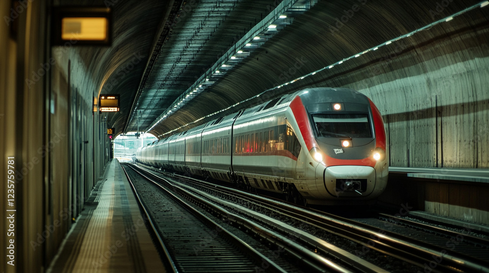 Modern High Speed Train Entering Tunnel Railway Transportation Travel Journey Metro Rapid Engine ...