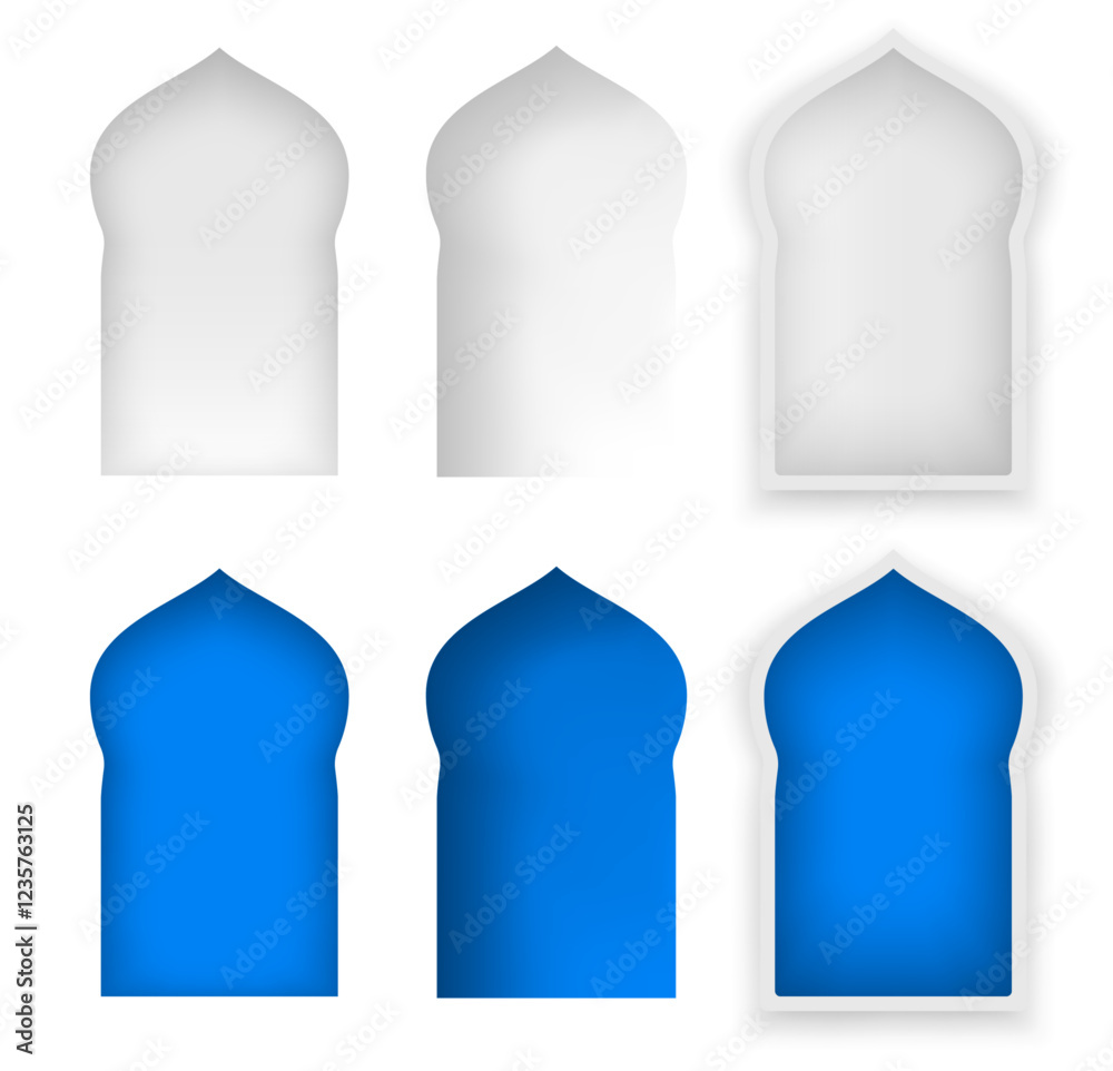 Arabic arch windows. 3d white realistic islamic arches, arabesque ...