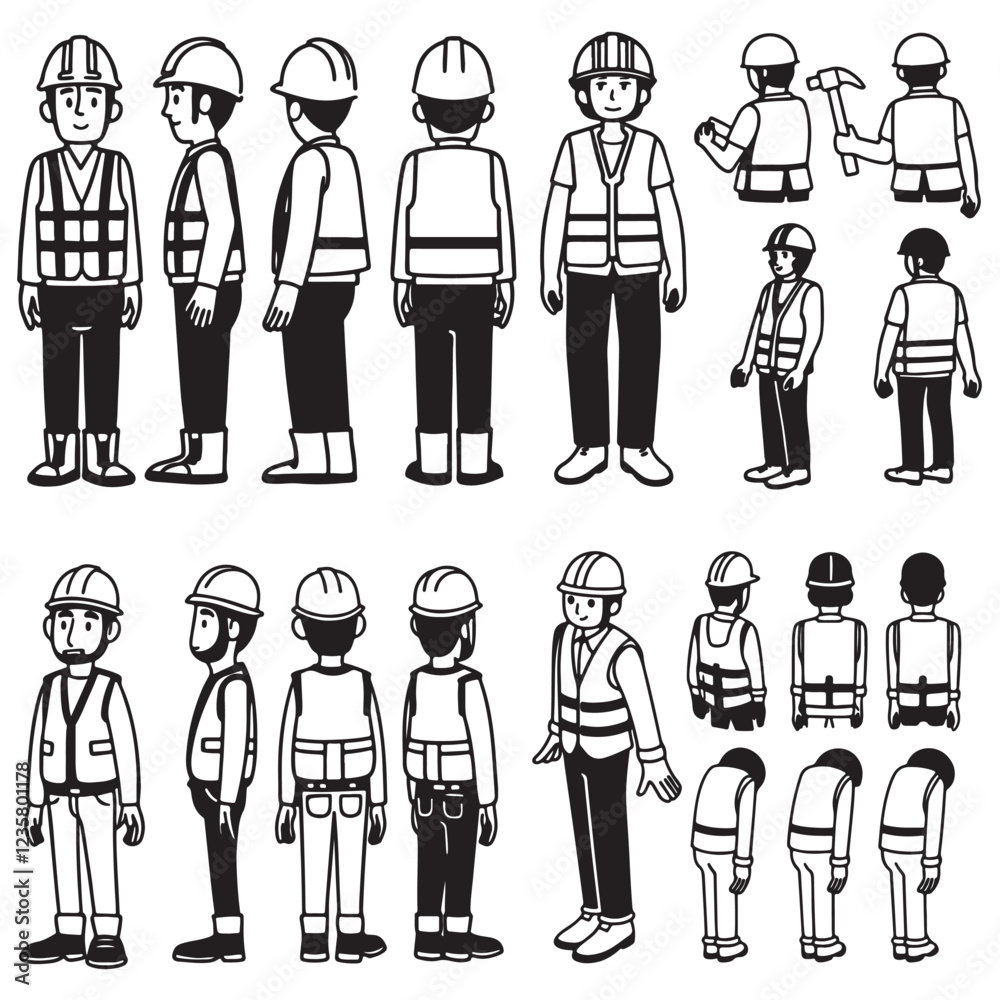 Construction worker, builder in helmet, vest, uniform vector ...