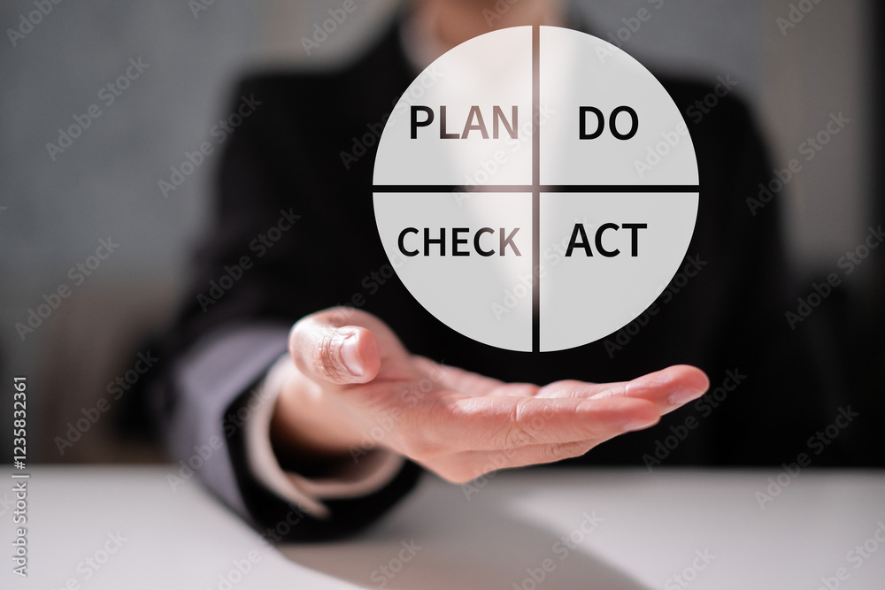 PDCA Plan do check act cycle diagram flow model process management business strategy concept ...
