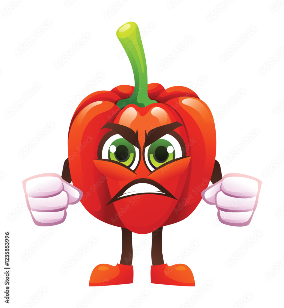 Angry red pepper character with clenched fists, expressing frustration ...