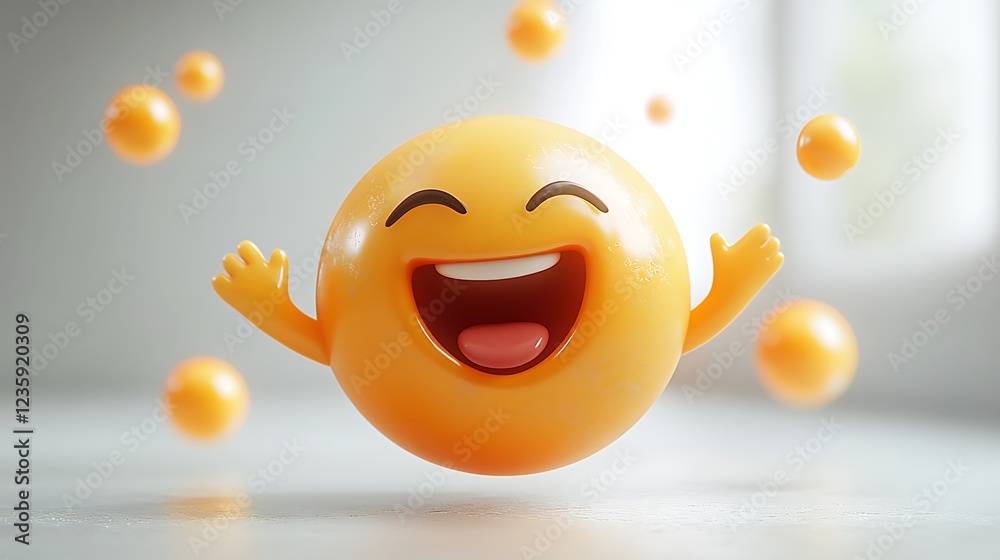 Smiling Emoji Floating in Air; Happy Digital Character; Background of ...