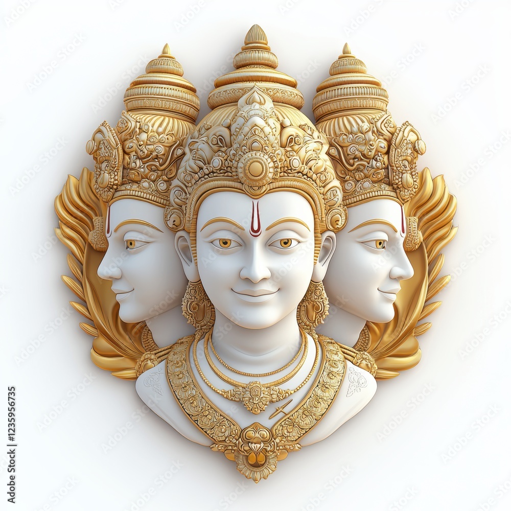 Dattatreya, the trinity god with three heads, symbolizing Brahma ...