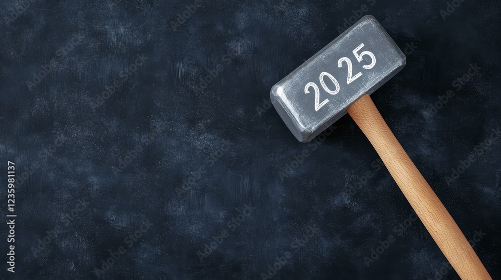 Wooden Mallet with 2025 on a Dark Background - A wooden mallet ...