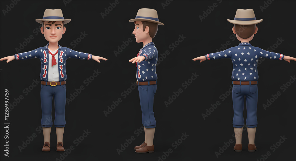 Ilustracja bez tantiem: American Traditional Young Man 2D Cartoon ...