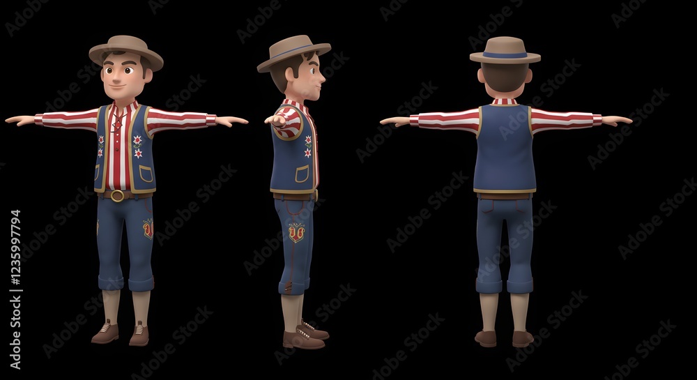 American Traditional Young Man 2D Cartoon Character Vector Illustration ...