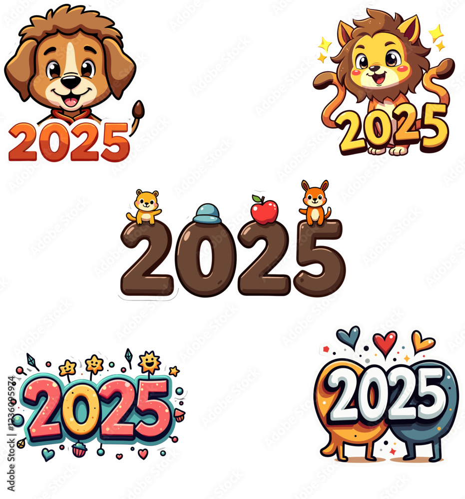 A set of 2025 Vector. Cartoon 2025. a glimpse into 2025. Modern ...