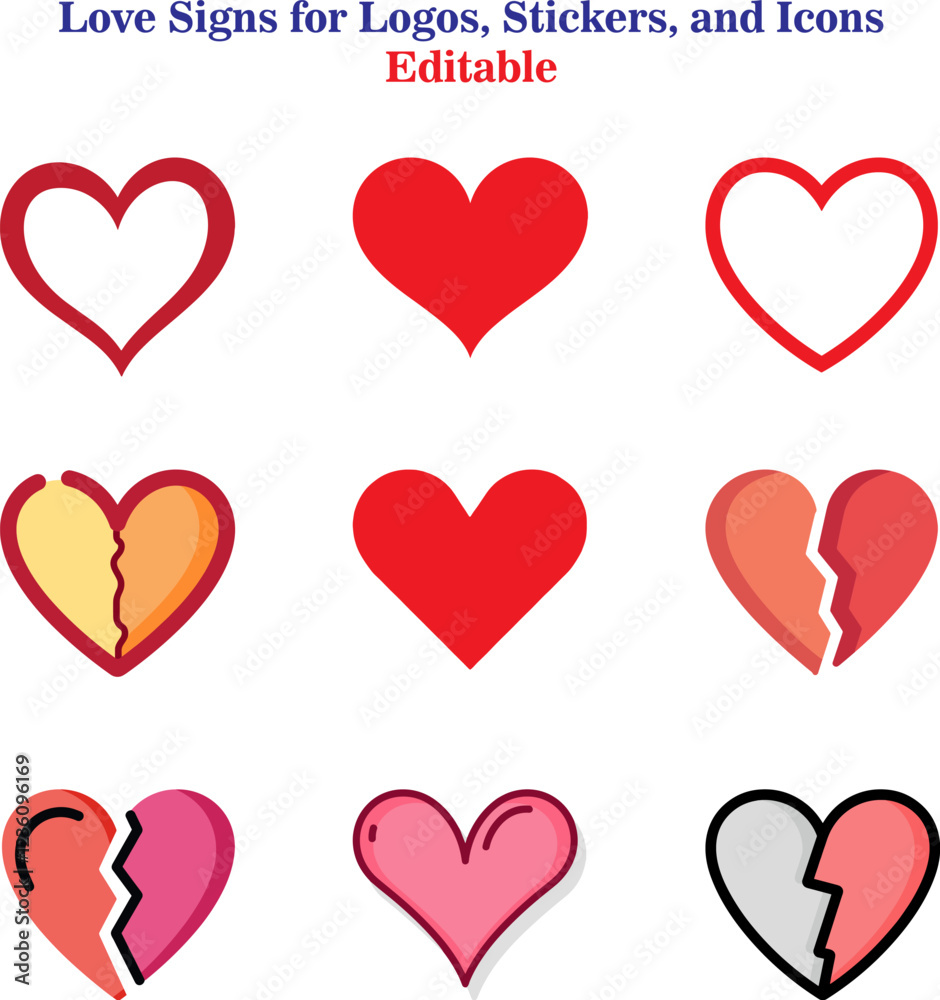 Love Signs Vector for Logos, Stickers, and Icons. modern grid of nine ...