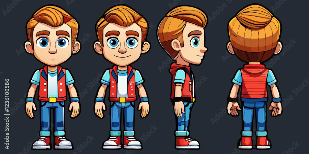 American Traditional Young Man 2D Cartoon Character Vector Illustration ...