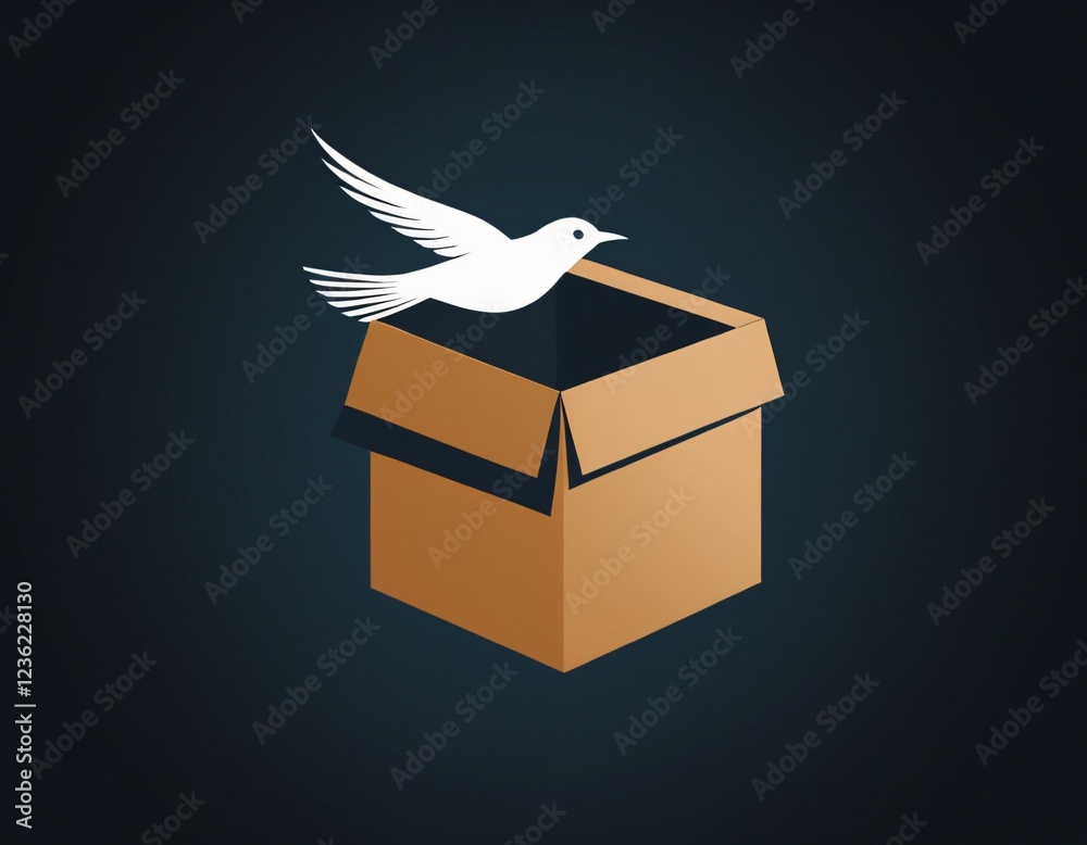 Stylized White Dove Emerging from Light Brown Cardboard Box, 3D ...