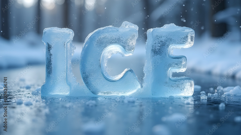 Frozen Ice Letters in Winter Wonderland: Stunning Blue Ice Sculptures ...