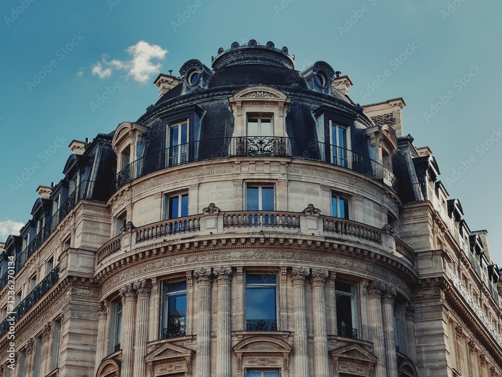 Classic Haussmann-style building in Paris, France, featuring elegant ...