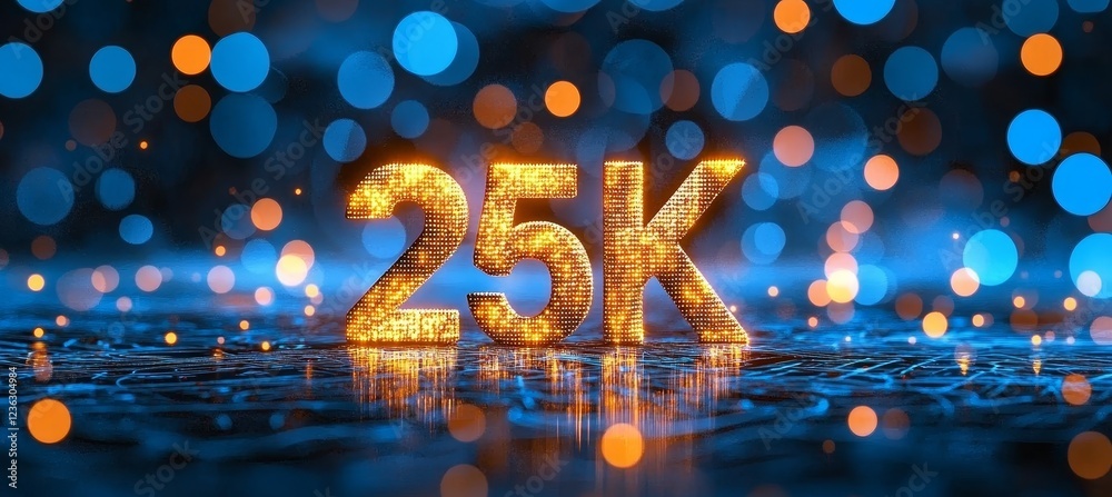 Glowing Digital 25K Number Sign On Abstract Background With Bokeh ...