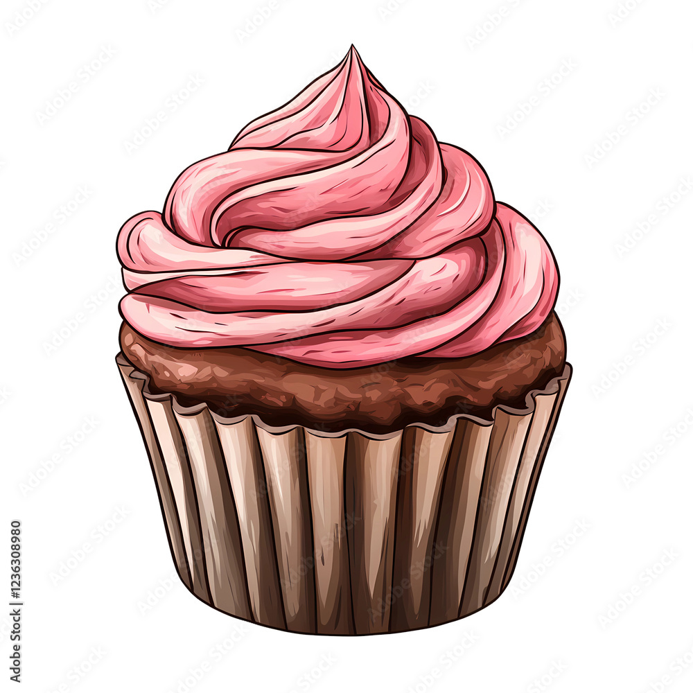 Pink watercolor style cupcake isolated on white or transparent png ...