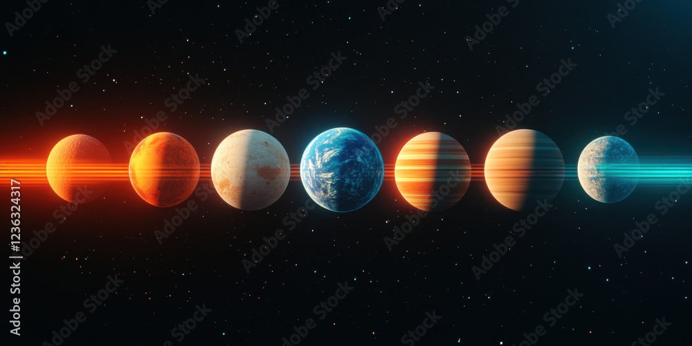 stunning visual of seven planets aligned in space, showcasing vibrant ...