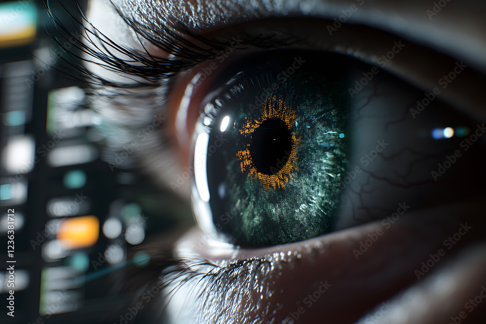 Fotografie Human eye with cyber retinal recognition for neuro link ...