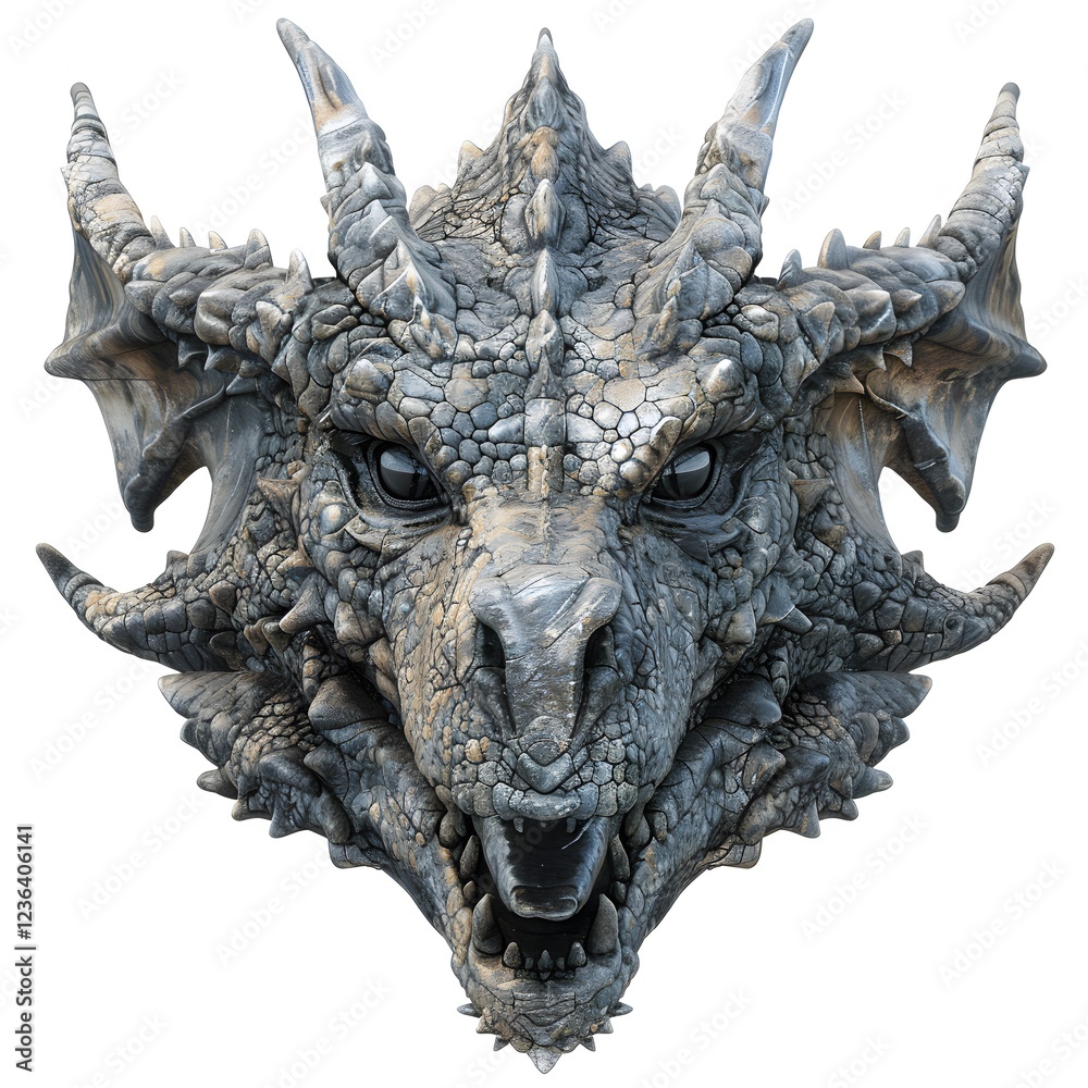 Detailed Stone Dragon Head Sculpture with Intricate Texture and ...