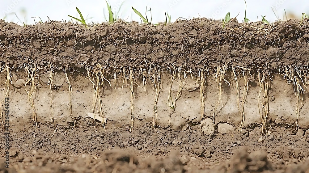 Soil Cross Section with Roots and Young Plants Stock Photo | Adobe Stock