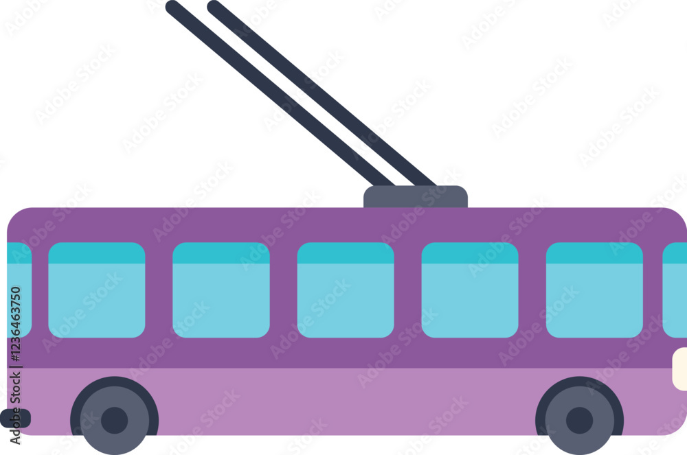 Purple trolleybus driving right side view isolated on white background ...