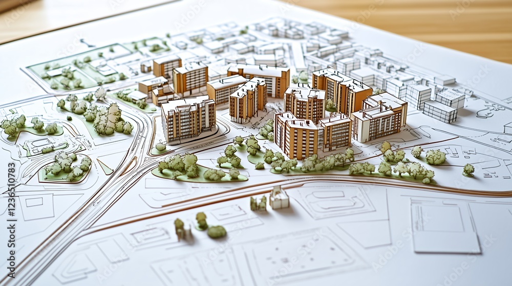 Architectural model, city buildings miniature, urban planning project ...