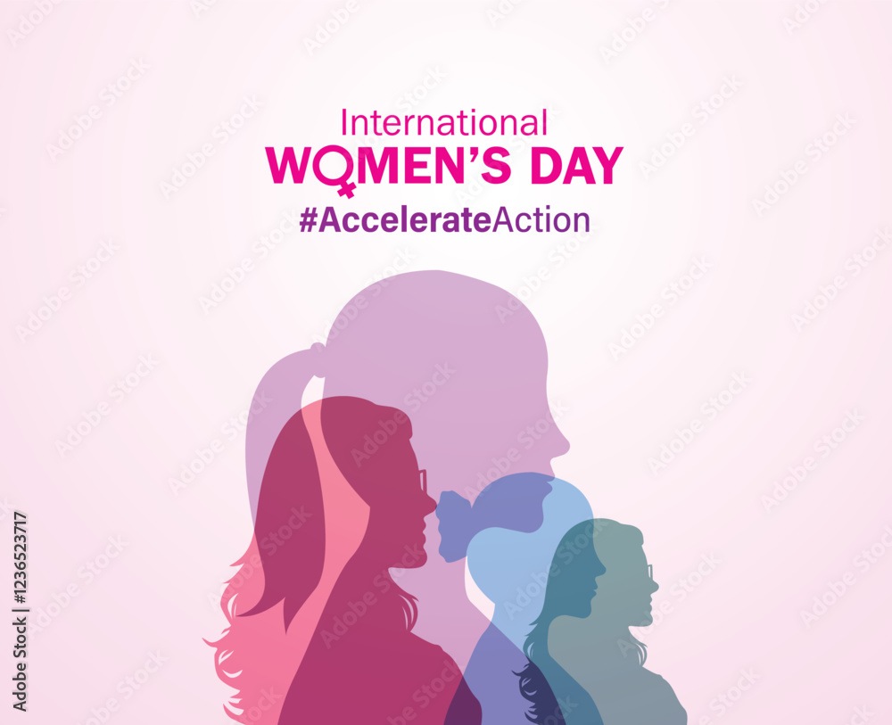 Accelerate action - International women's day concept poster. Woman sign illustration background ...