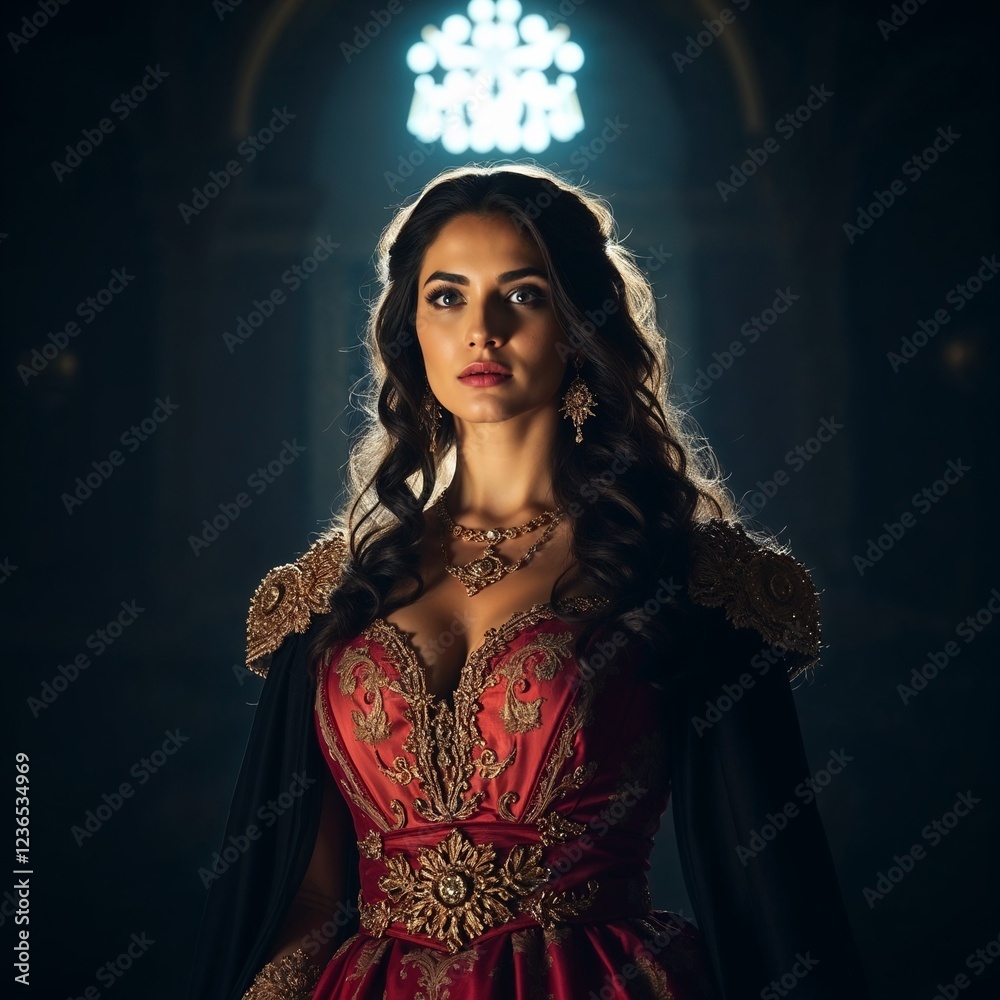 Regal queen with tiara in dramatic lighting for fantasy book covers ...