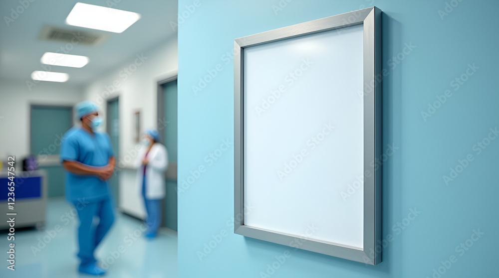 Blank empty white picture frame white poster mockup in a hospital ...