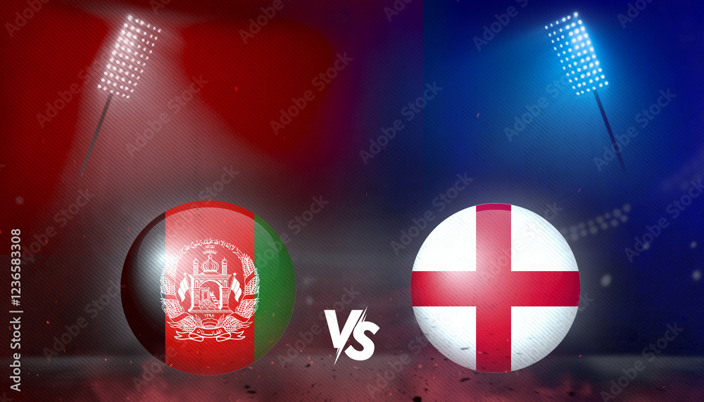 Afghanistan vs England template with stadium background, red and blue ...
