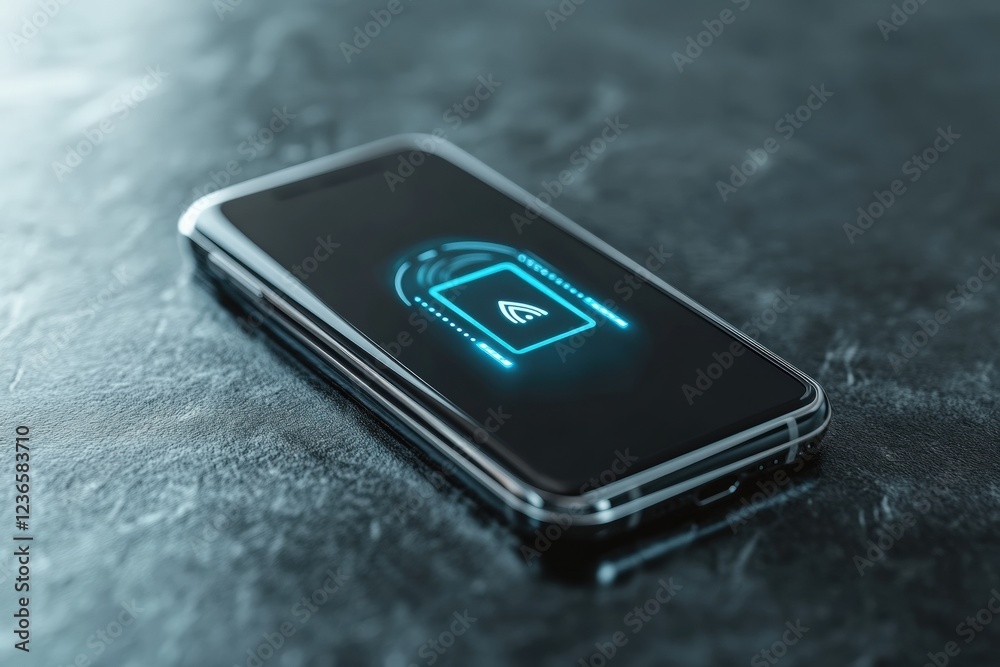 Smartphone displays full charge and strong signal in modern setting ...