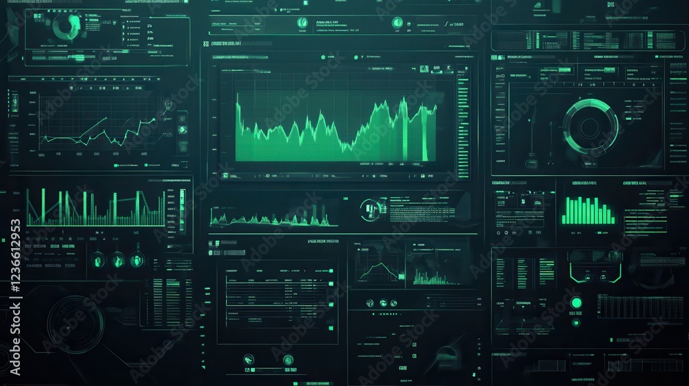 Ilustración de Stock Infographic dashboard template. Simple green blue design of interface ...