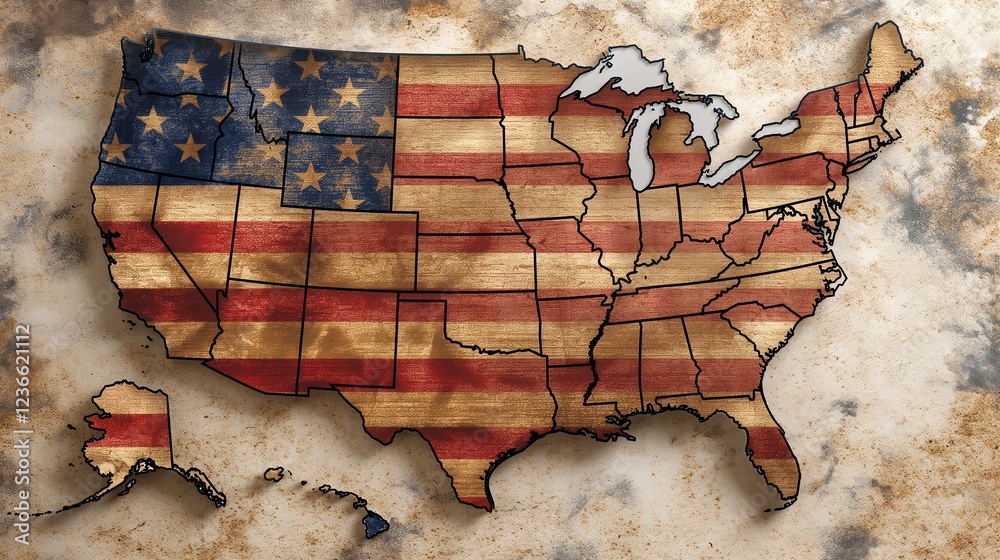 Patriotically Designed Wooden Map of the United States of America ...