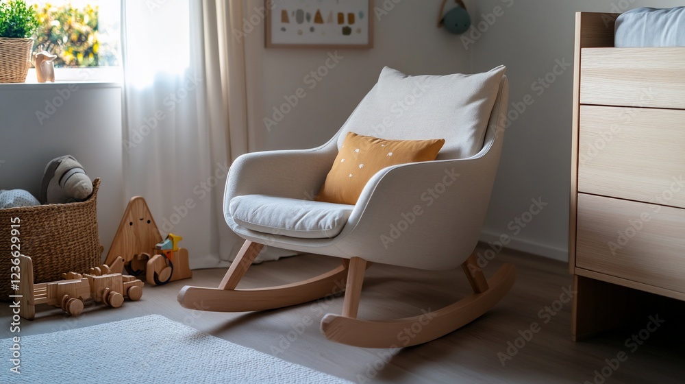 Cozy Nursery Corner with Rocking Chair and Wooden Toys in Natural Light ...