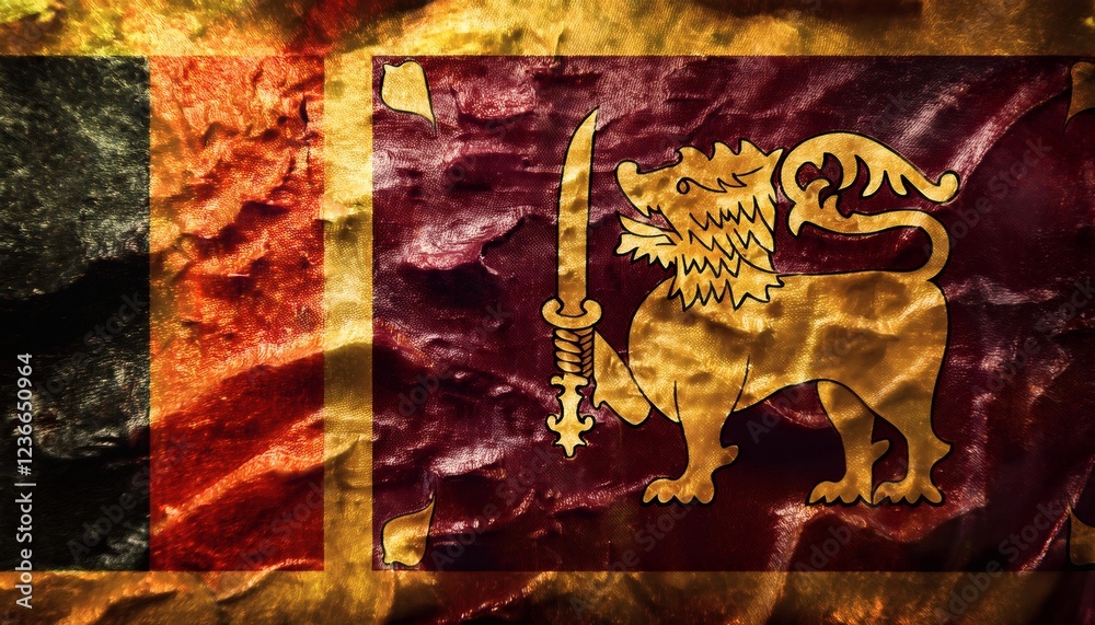 Foto de Stock Molten Lava Sri Lankan Flag, Forged Look, Glowing Cracked ...