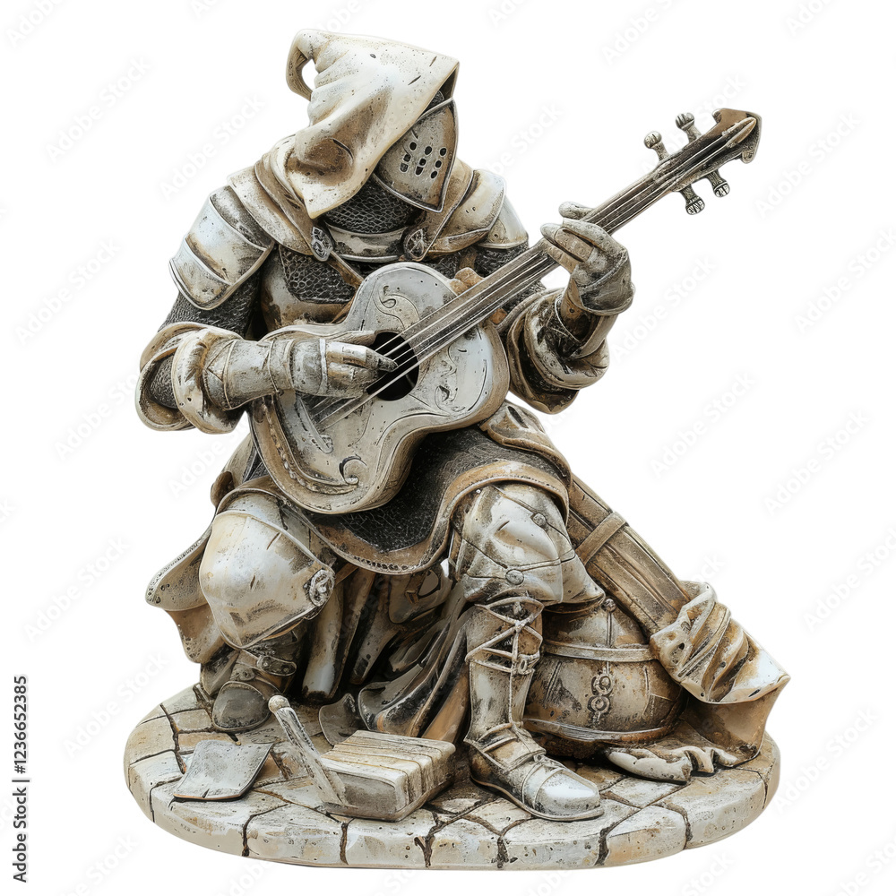 PNG of A detailed stone statue of a knight playing the guitar ...
